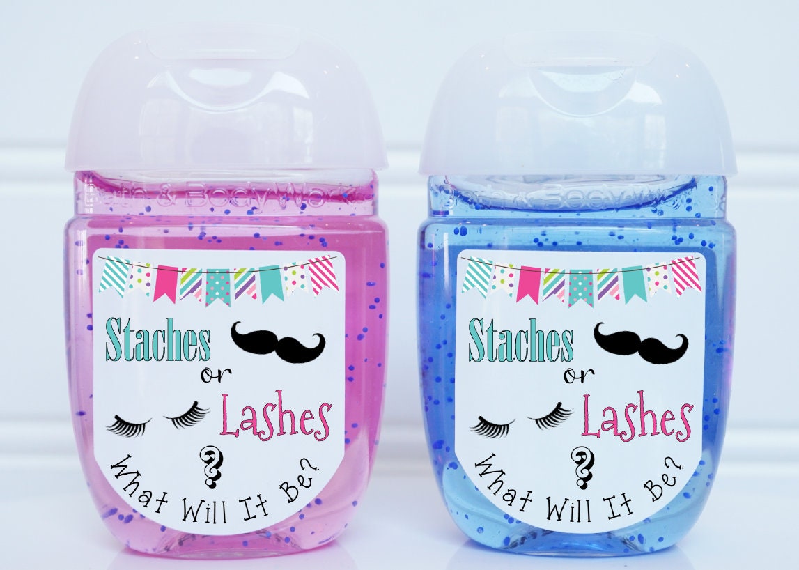 Stashes or Lashes Gender Reveal Baby Shower Hand Sanitizer Labels - SO ...